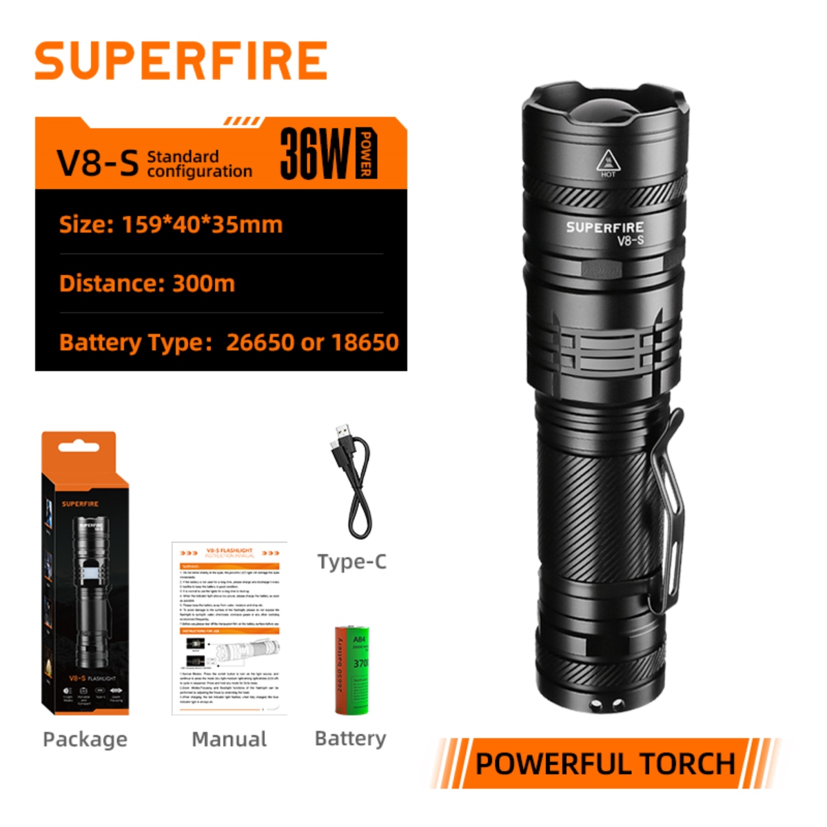 Rechargeable Tactical Flashlight with Telescopic Focus - SUPERFIRE