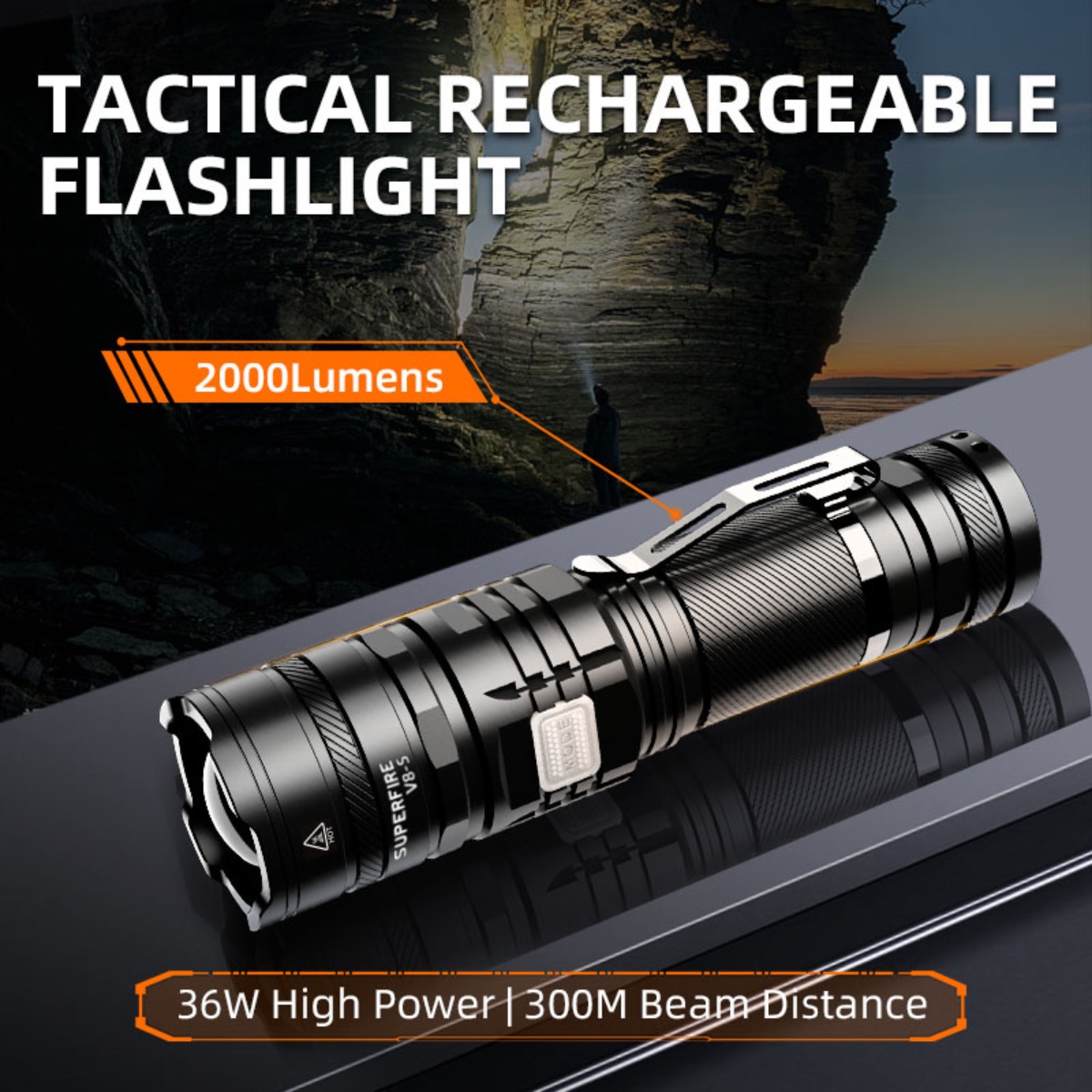 Rechargeable Tactical Flashlight with Telescopic Focus - SUPERFIRE
